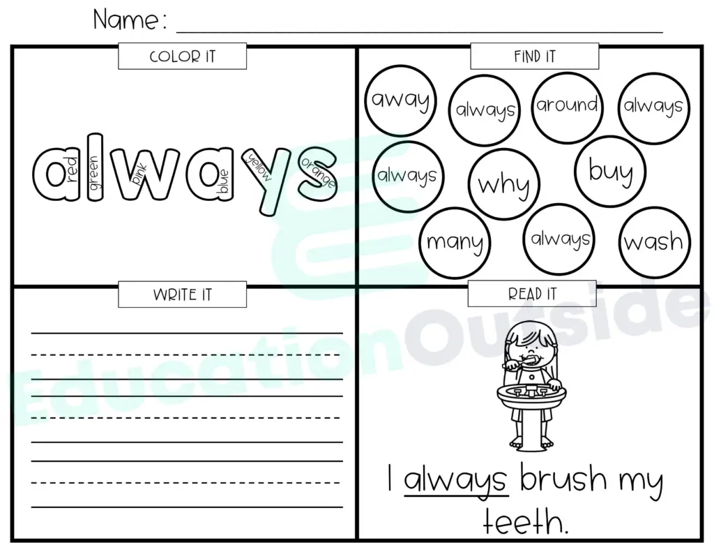 Sight Word Practice Packet (2nd Grade Dolch Words)