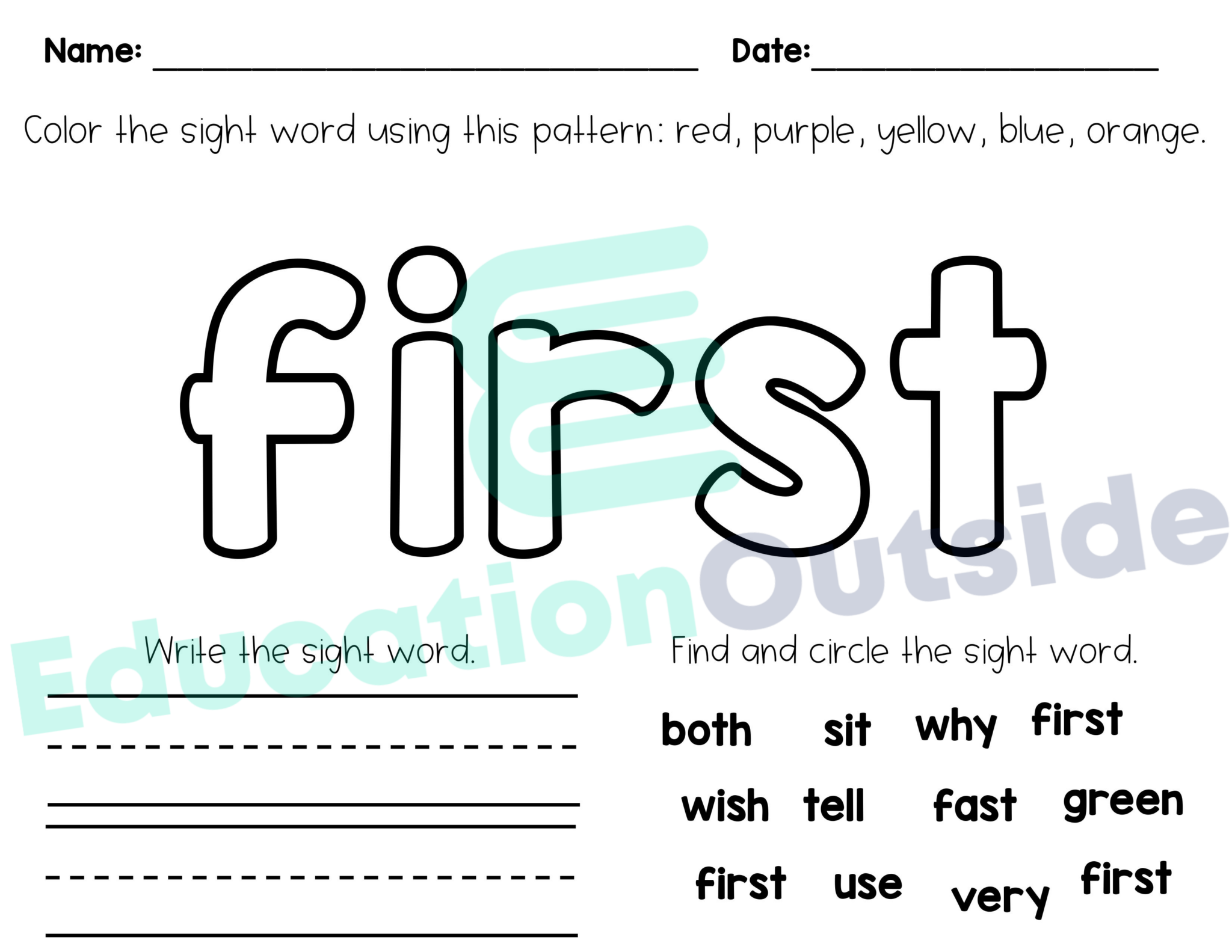 Sight Word Practice Packet (2nd Grade Dolch Words)