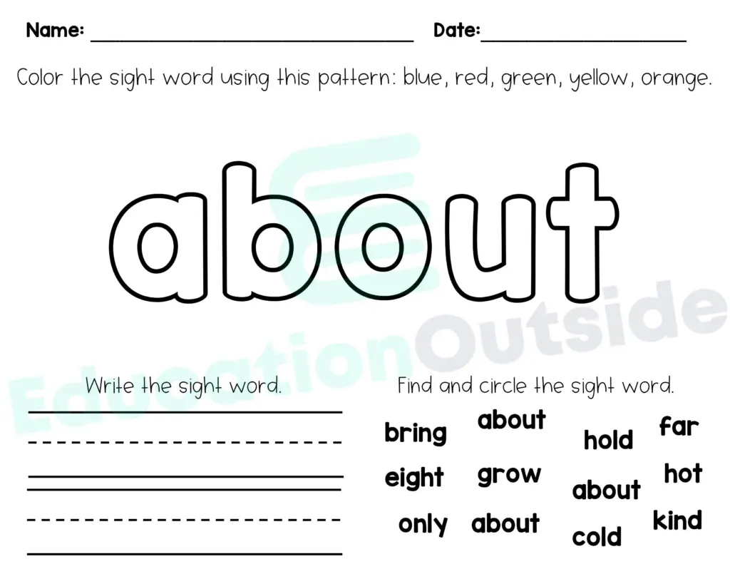 Sight Word Practice Packet (3rd Grade Dolch Words)
