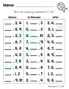 Before, After and Missing Number Worksheets (0-100)