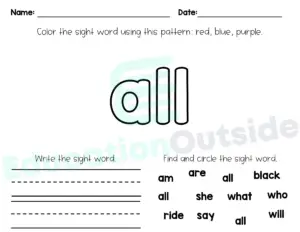 Sight Word Coloring Worksheets (Dolch Primer) - NO PREP Printable Set