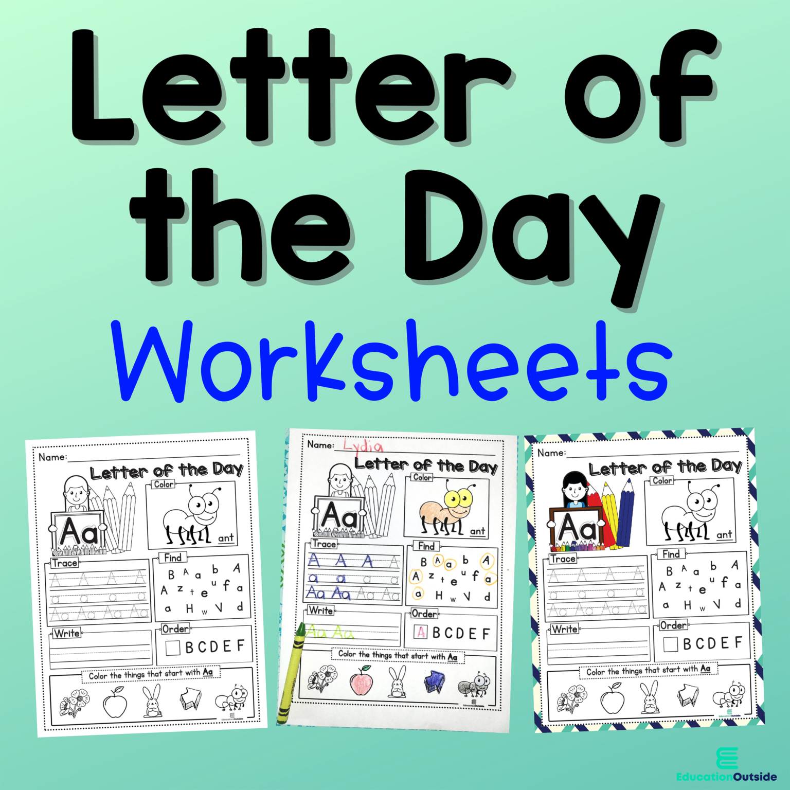 Letter of the Day Worksheets - NO PREP - A-Z Uppercase & Lowercase Practice