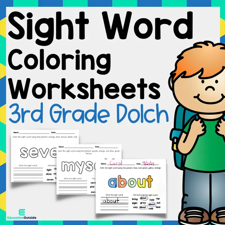 Sight Word Coloring Worksheets (3rd Grade Dolch) - NO PREP Printable Set