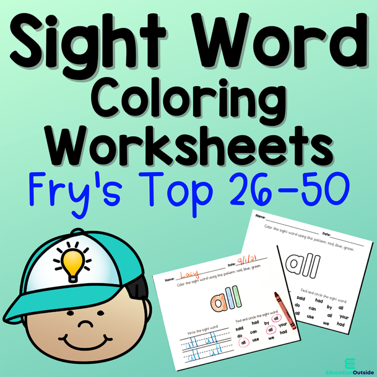 Sight Word Coloring Worksheets (Fry's Top 26-50) - NO PREP Printable Set