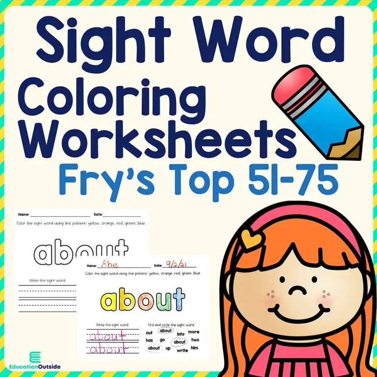 Sight Word Coloring Worksheets (Fry's Top 51-75) - NO PREP Printable Set