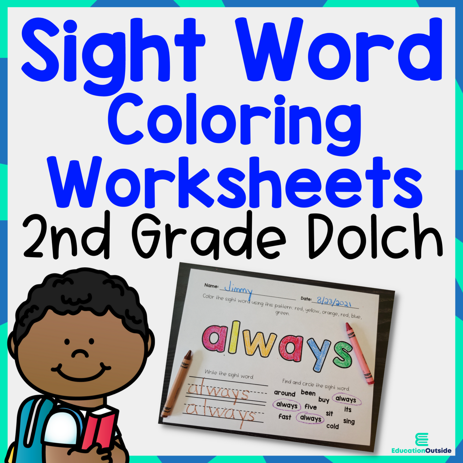 Sight Word Coloring Worksheets (2nd Grade Dolch) - NO PREP Printable Set