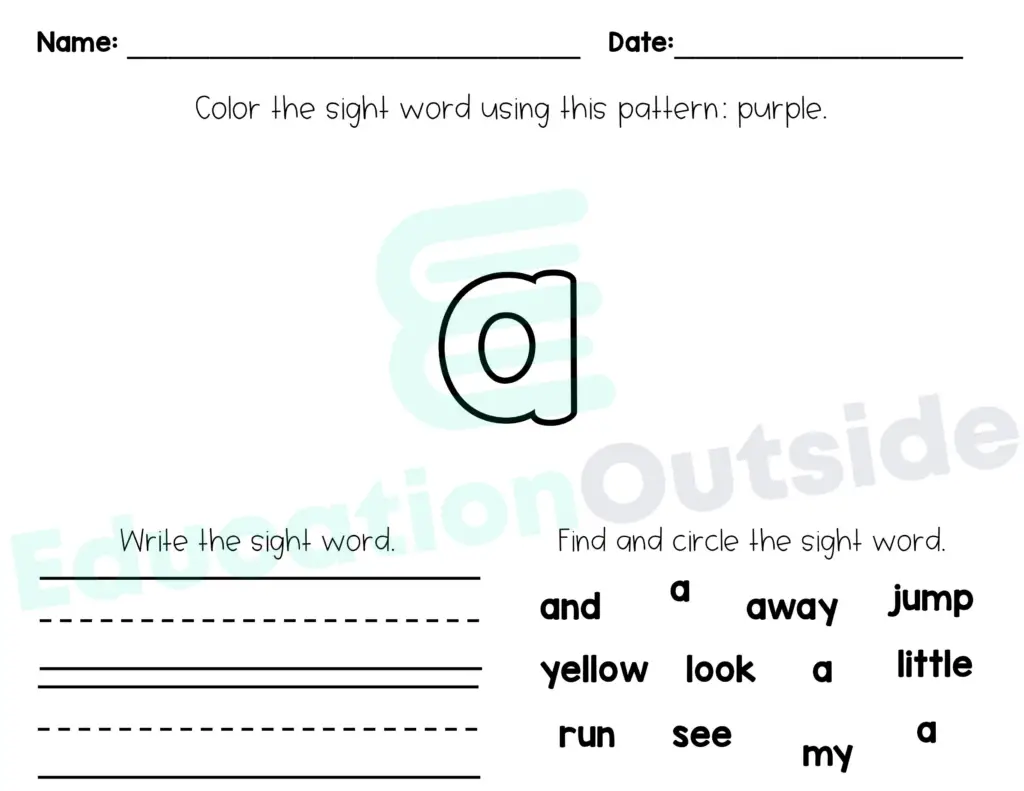 Sight Word Practice Packet (Dolch Pre-Primer Words)