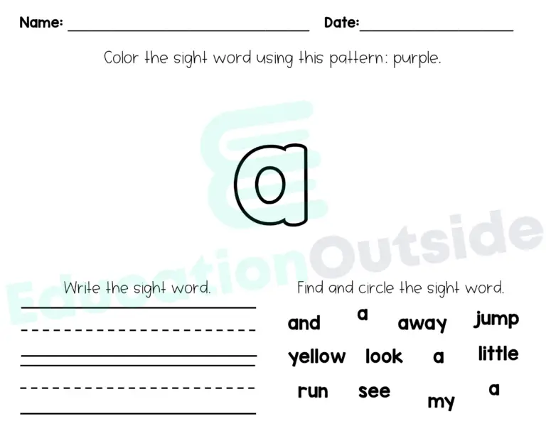 Sight Word Practice Packet (Dolch Pre-Primer Words)