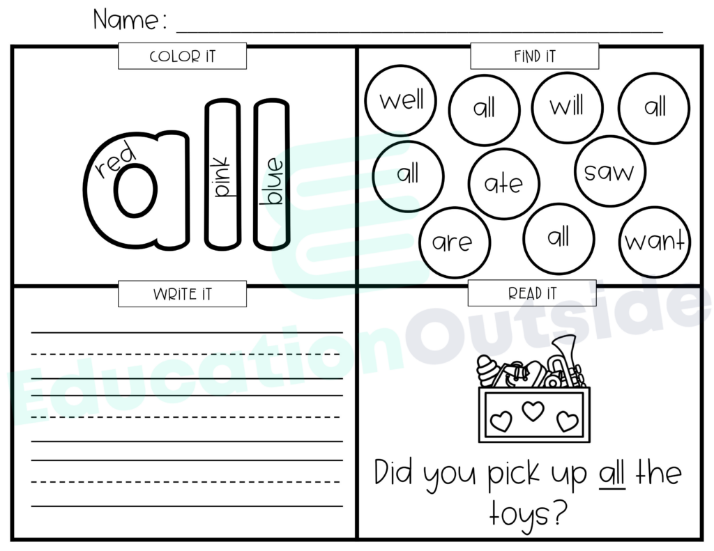 Sight Word Practice Packet (Dolch Primer Words)
