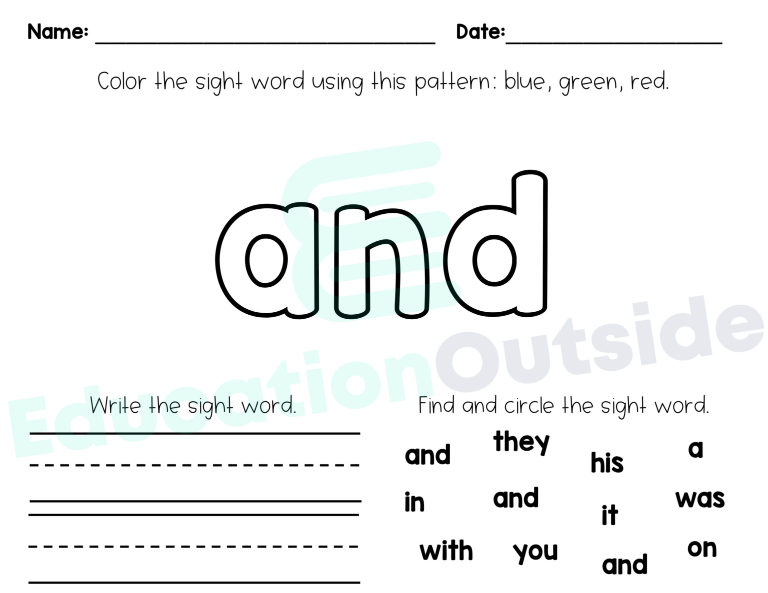 Sight Word Practice Packet- Fry's First 100