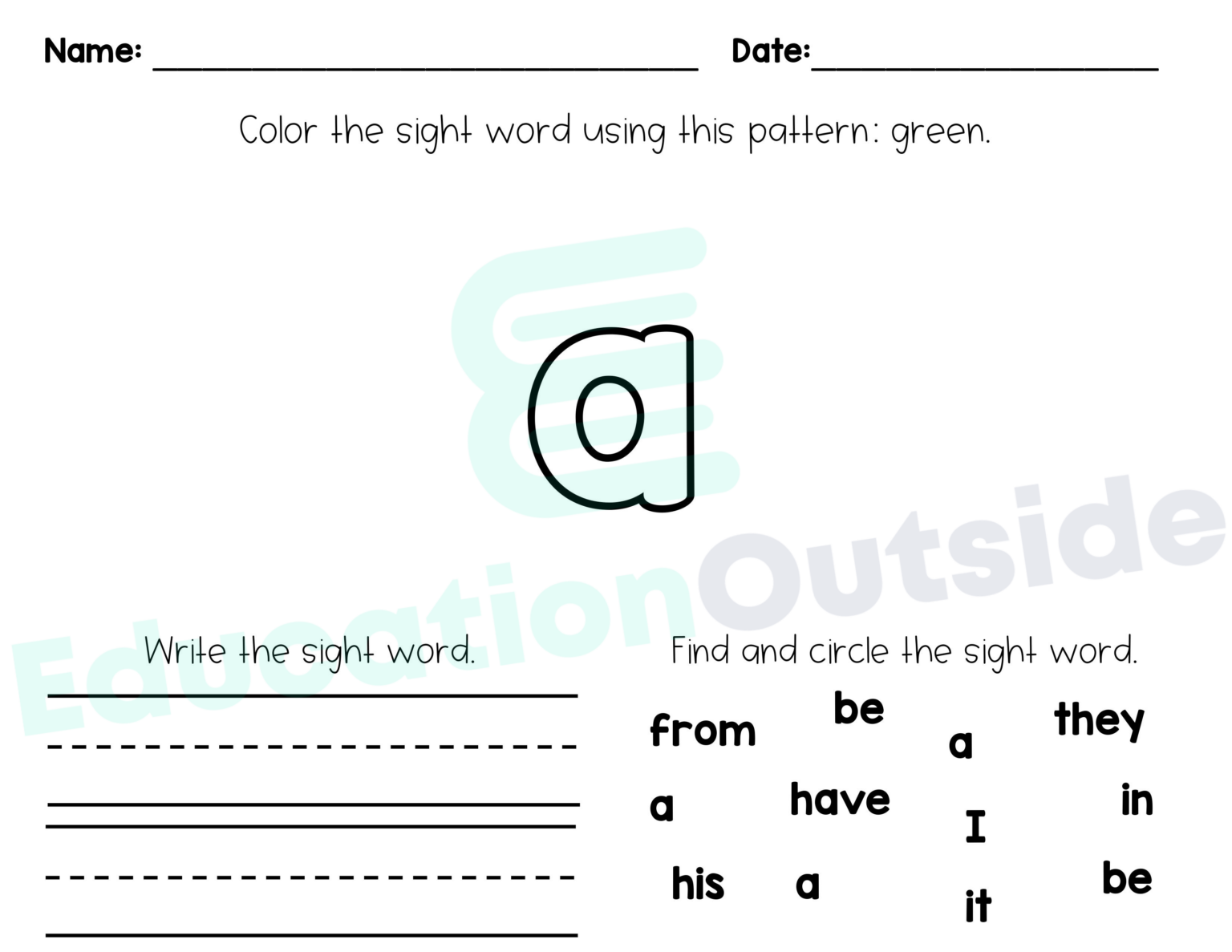 Sight Word Practice Packet (Fry's Top 25)