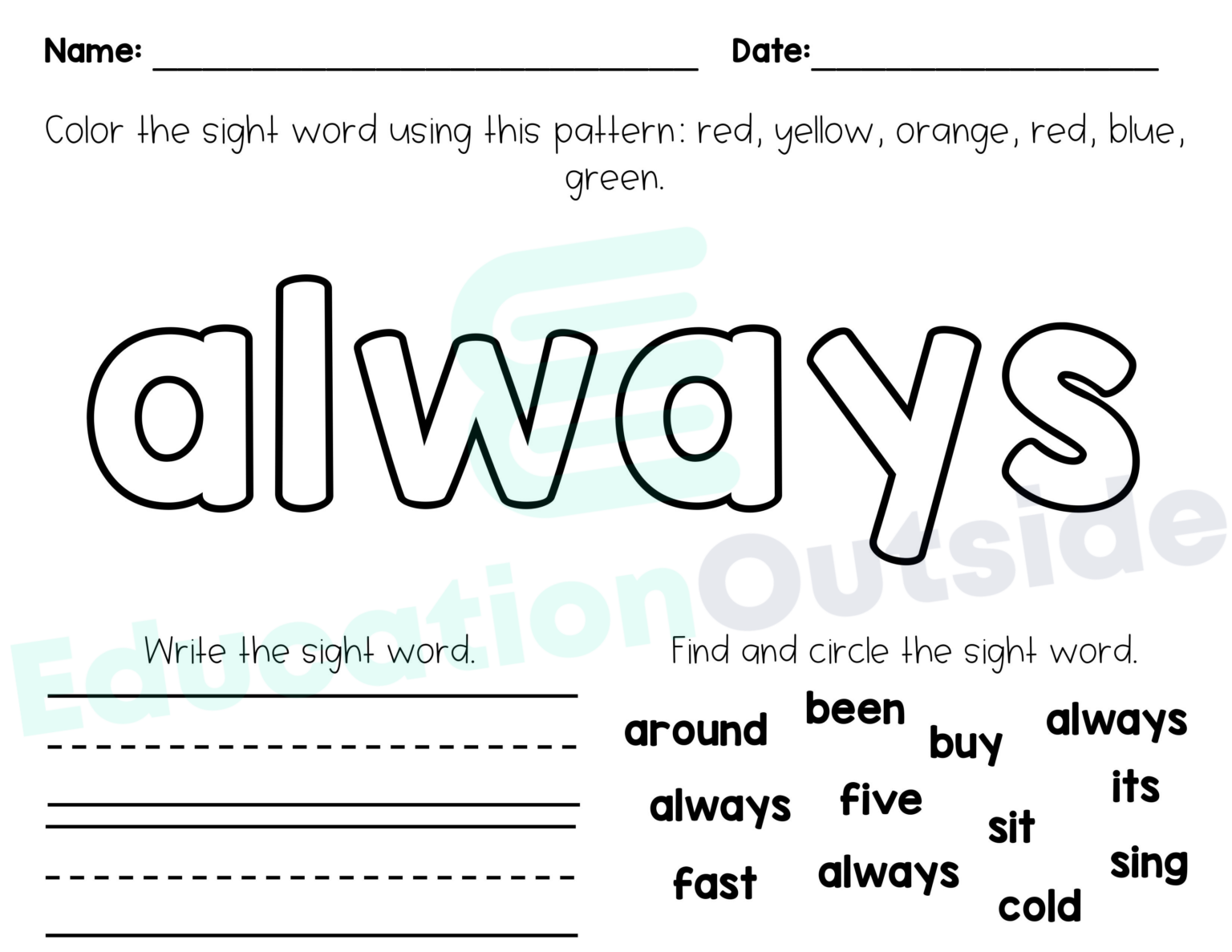 Sight Word Coloring Worksheets (2nd Grade Dolch) - NO PREP Printable Set