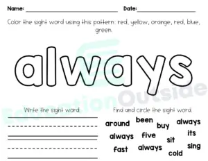 Sight Word Coloring Worksheets (2nd Grade Dolch) - NO PREP Printable Set