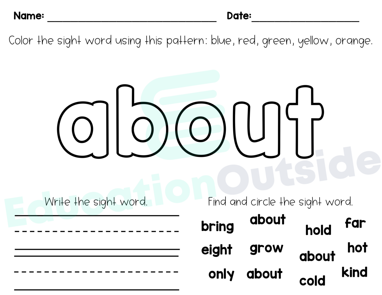 Sight Word Coloring Worksheets (3rd Grade Dolch) - NO PREP Printable Set