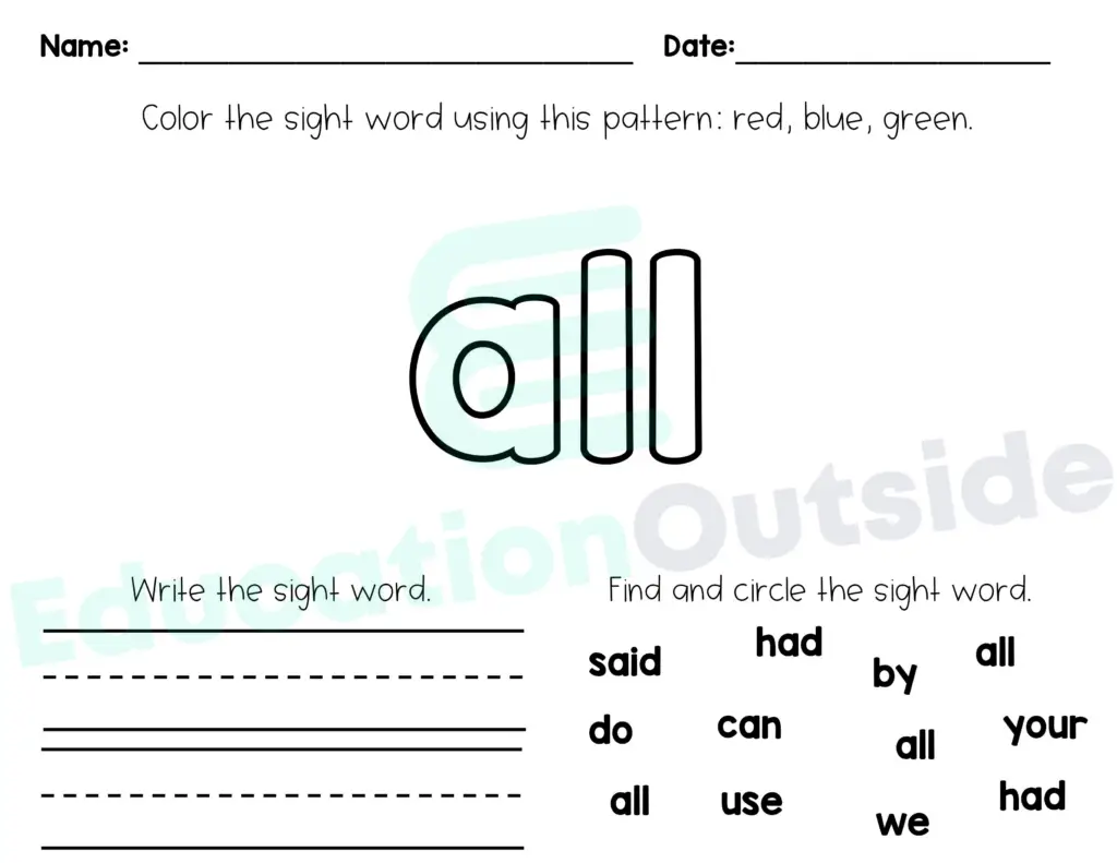 Sight Word Coloring Worksheets (Fry's Top 26-50) - NO PREP Printable Set
