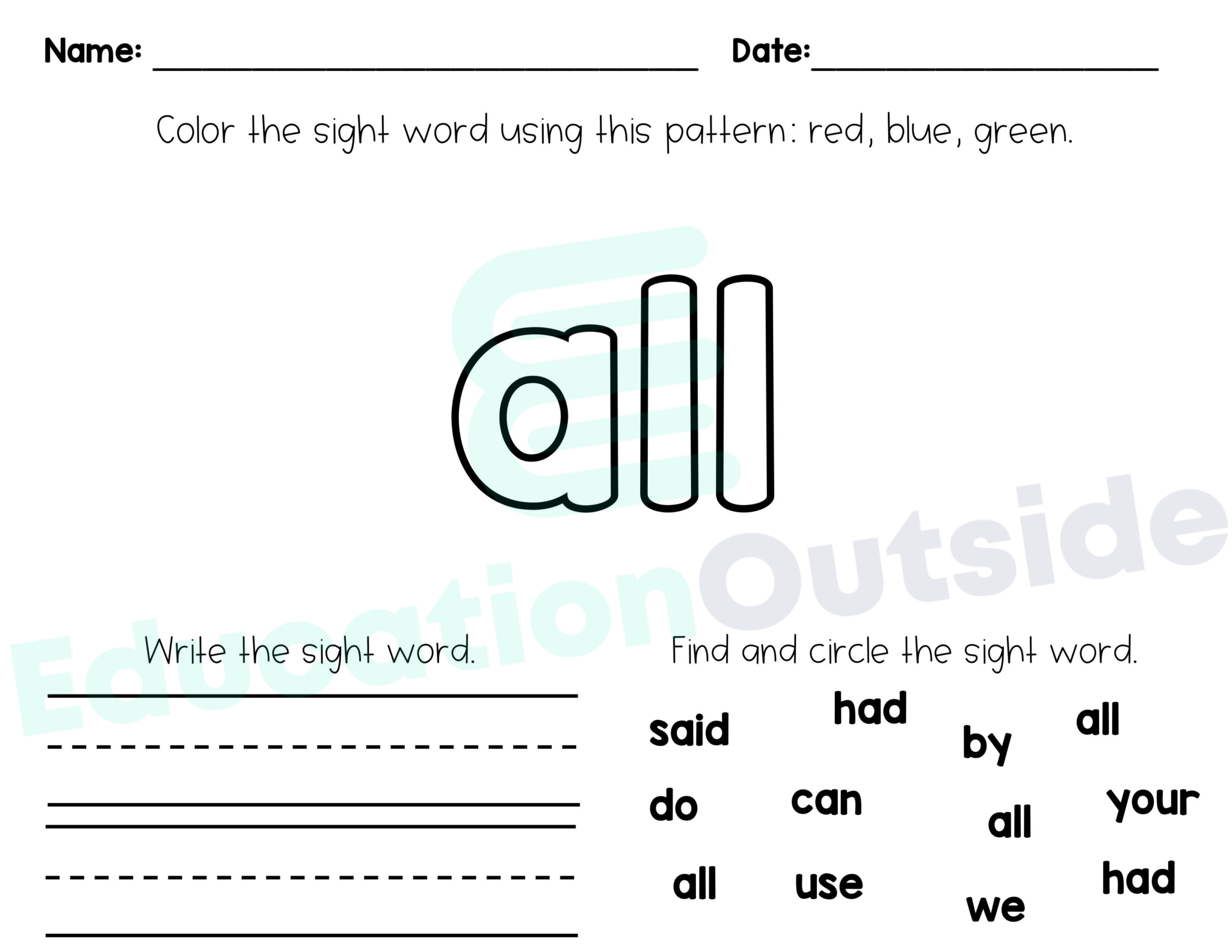 Sight Word Coloring Worksheets (Fry's Top 26-50) - NO PREP Printable Set