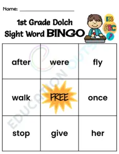 1st Grade Dolch Sight Words Bingo - 8 and 24 Square Grids Included!