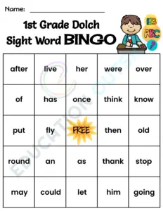 1st Grade Dolch Sight Words Bingo - 8 and 24 Square Grids Included!