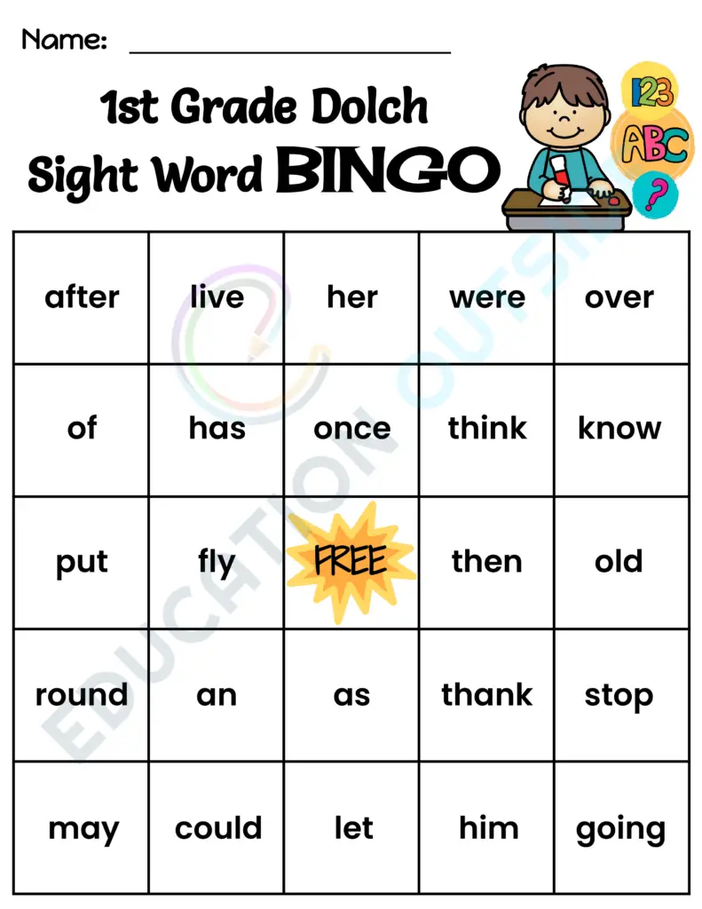 1st Grade Dolch Sight Words Bingo - 8 and 24 Square Grids Included!