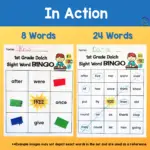 1st Grade Dolch Sight Words Bingo - 8 and 24 Square Grids Included!