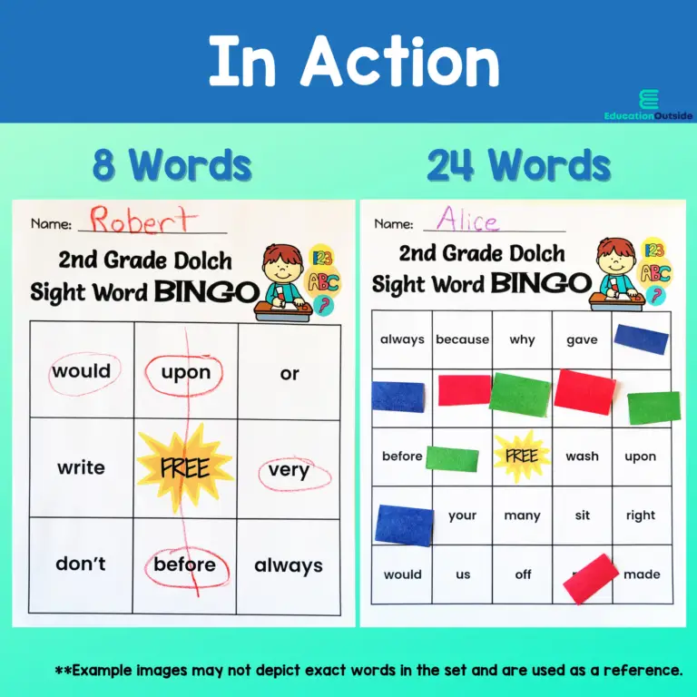 2nd Grade Dolch Sight Words Bingo - 8 and 24 Square Grids Included!