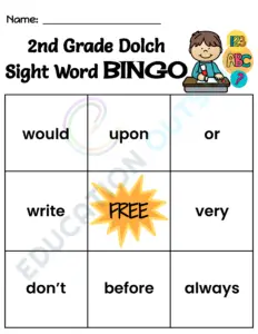 2nd Grade Dolch Sight Words Bingo - 8 and 24 Square Grids Included!