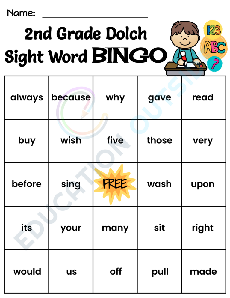 2nd Grade Dolch Sight Words Bingo - 8 and 24 Square Grids Included!