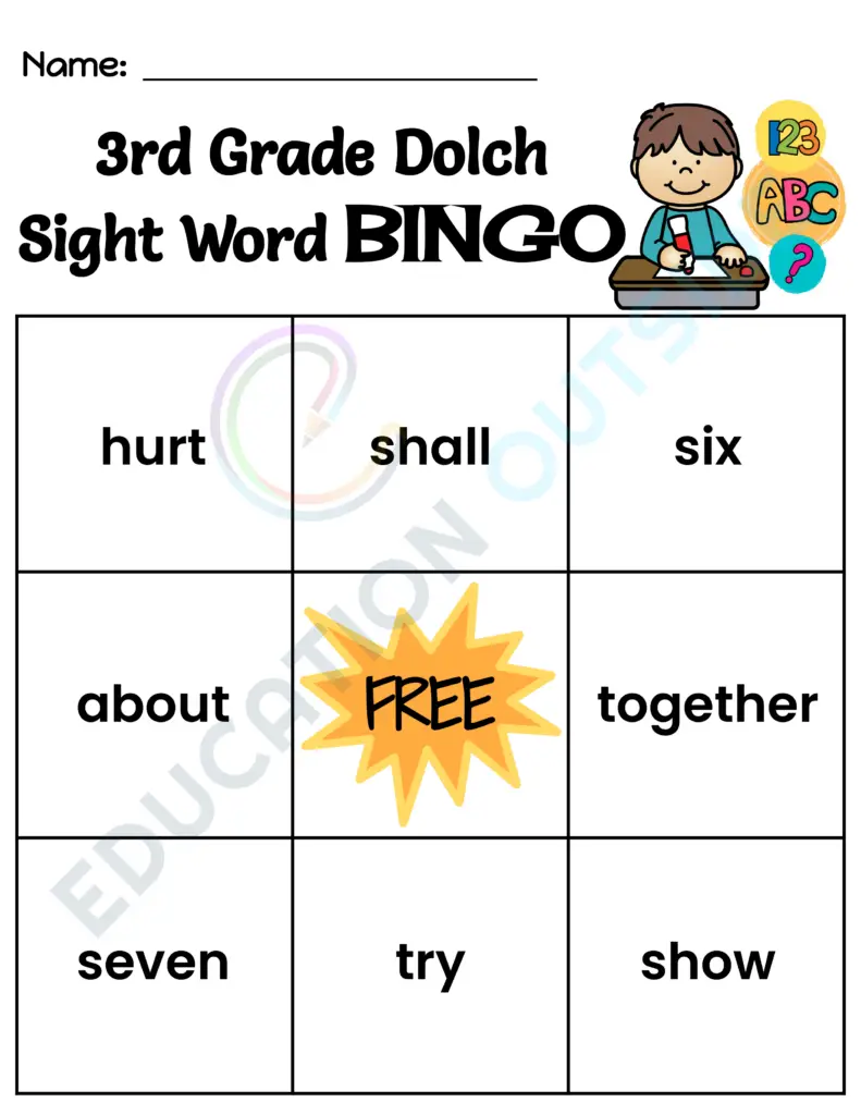 3rd Grade Dolch Sight Words Bingo - 8 and 24 Square Grids Included!