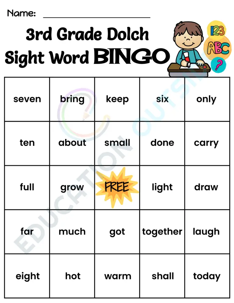 3rd Grade Dolch Sight Words Bingo - 8 and 24 Square Grids Included!