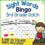 3rd Grade Dolch Sight Words Bingo - 8 and 24 Square Grids Included!