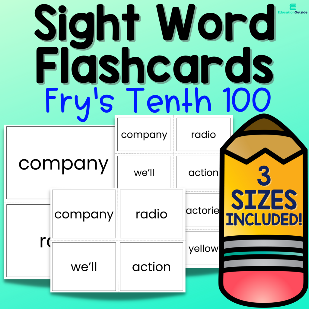 Fry's Tenth 100 Sight Words Flashcards (901-1000) - 3 Sizes Included!