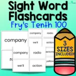 Fry's Tenth 100 Sight Words Flashcards (901-1000) - 3 Sizes Included!