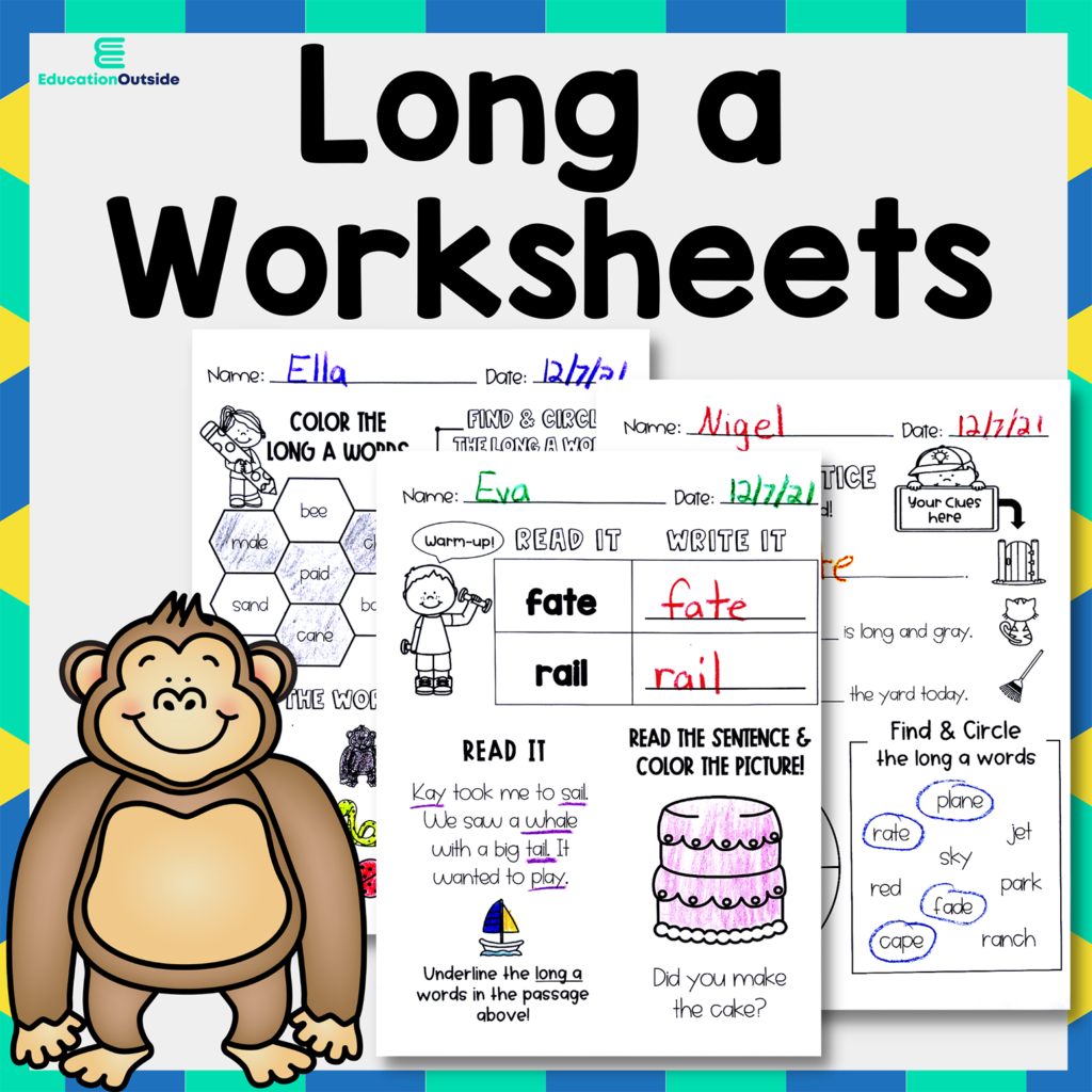 Long a Worksheets - Color and B&W Versions Included!