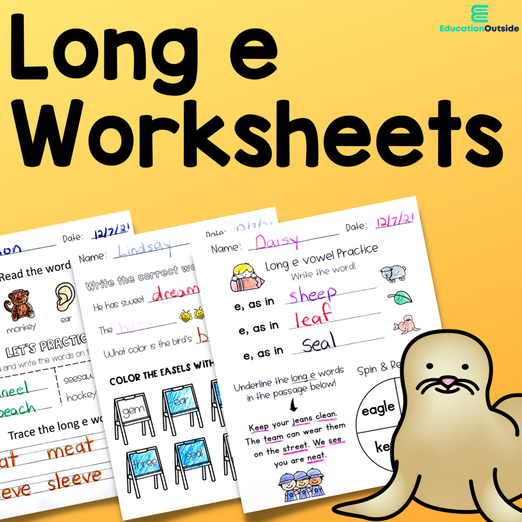 Long e Worksheets - Color and B&W Versions Included!