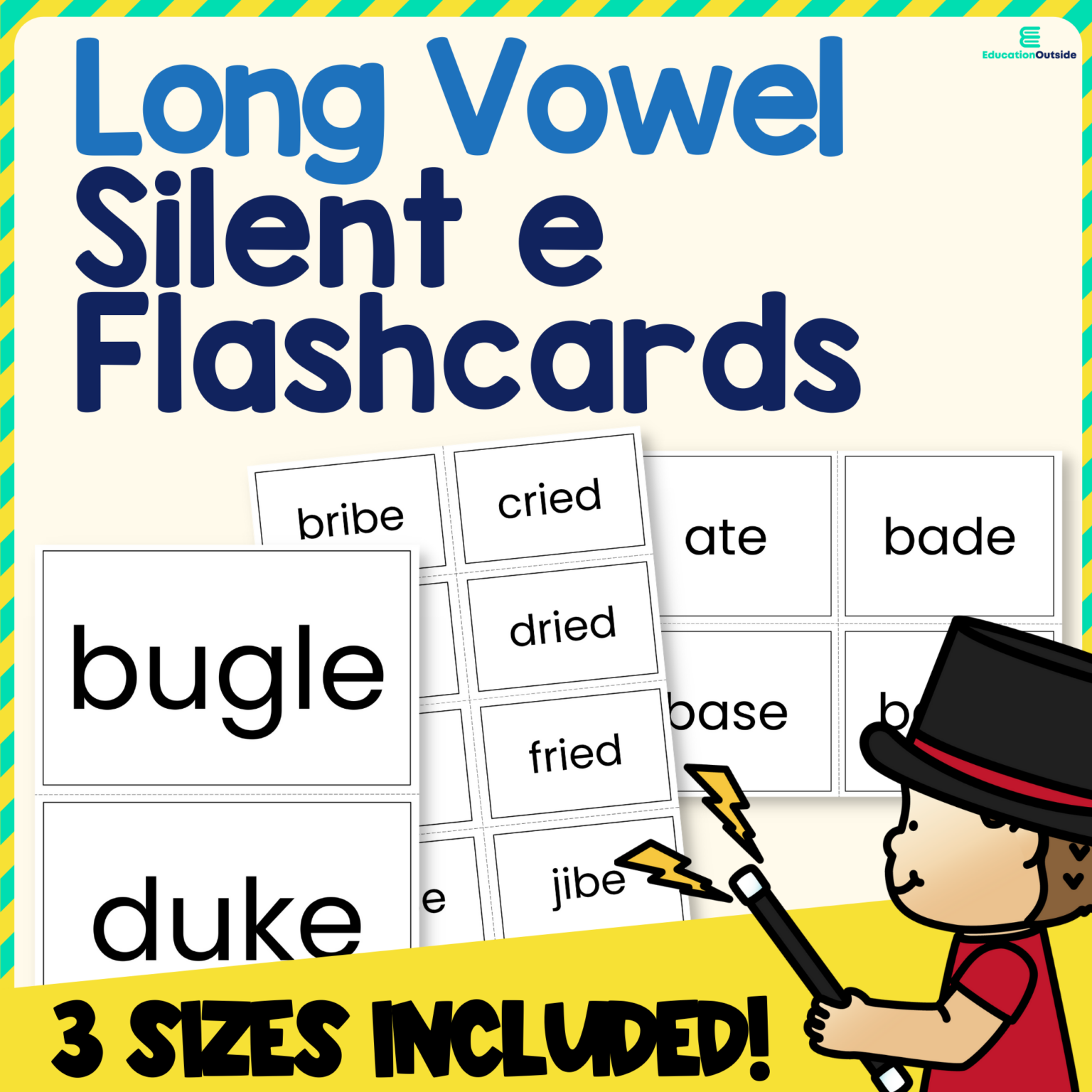 Long Vowel / Silent e Flashcards - 3 Sizes Included - No Prep!