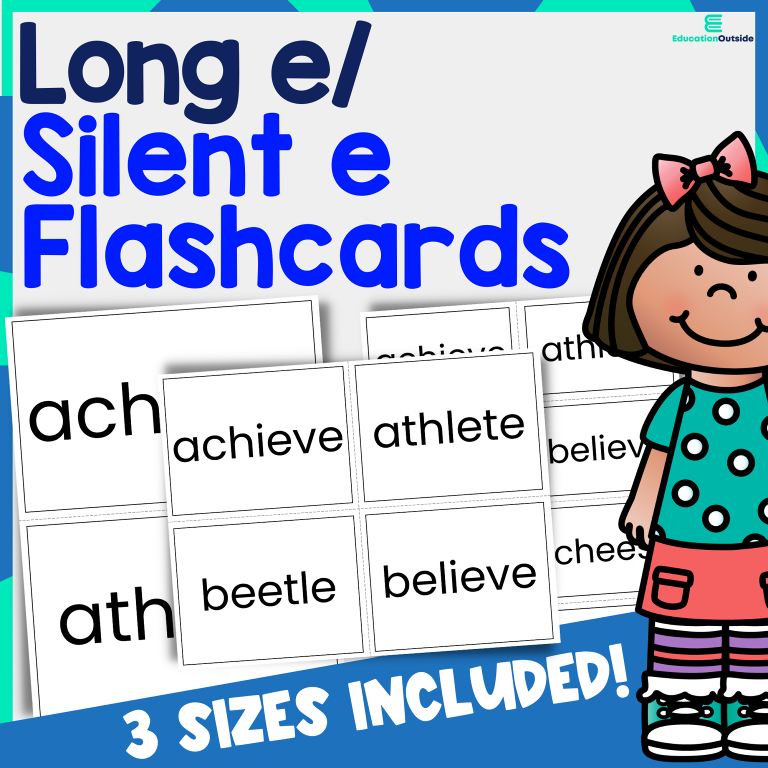 Long e / Silent e Flashcards - 3 Sizes Included - No Prep!