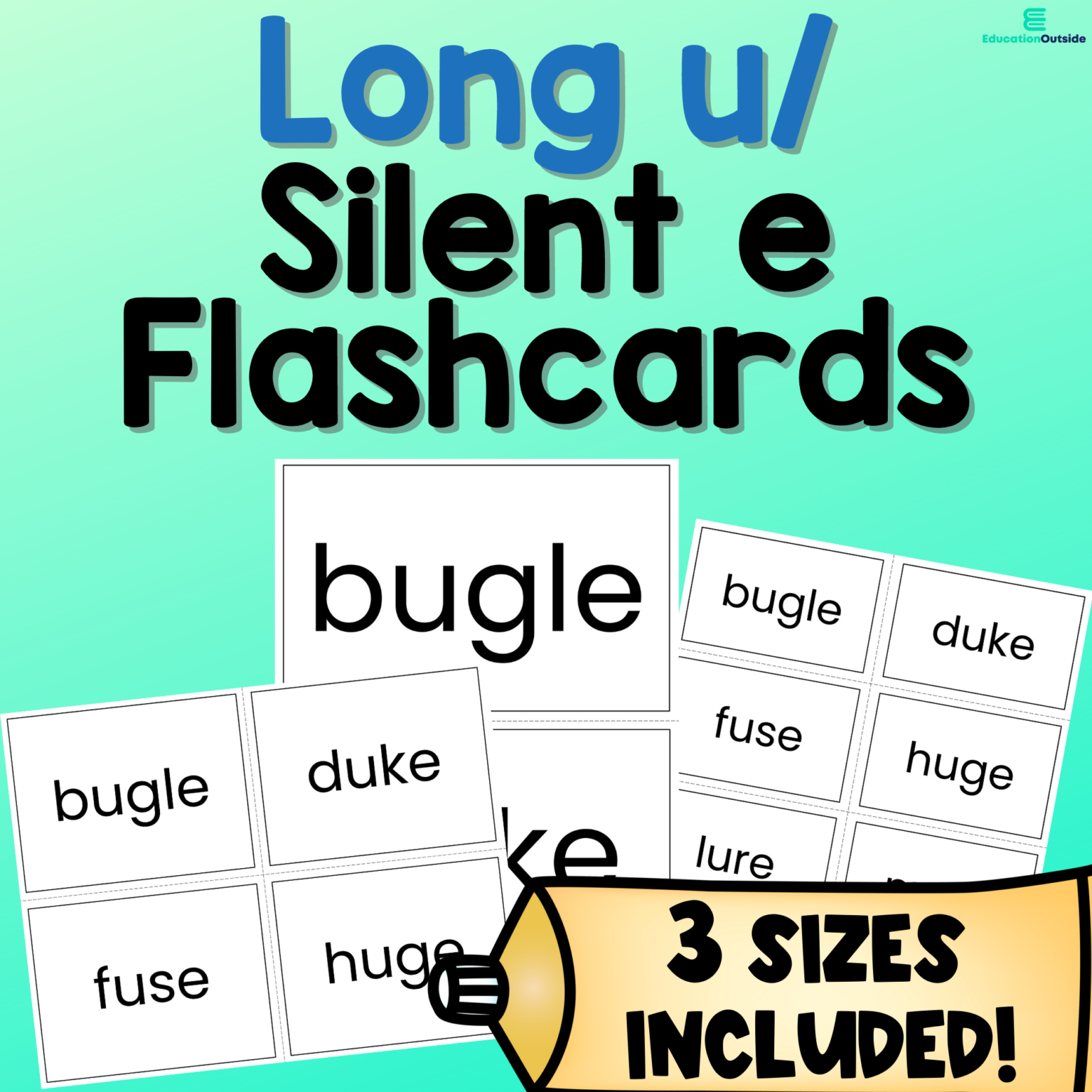 Long u / Silent e Flashcards - 3 Sizes Included - No Prep!
