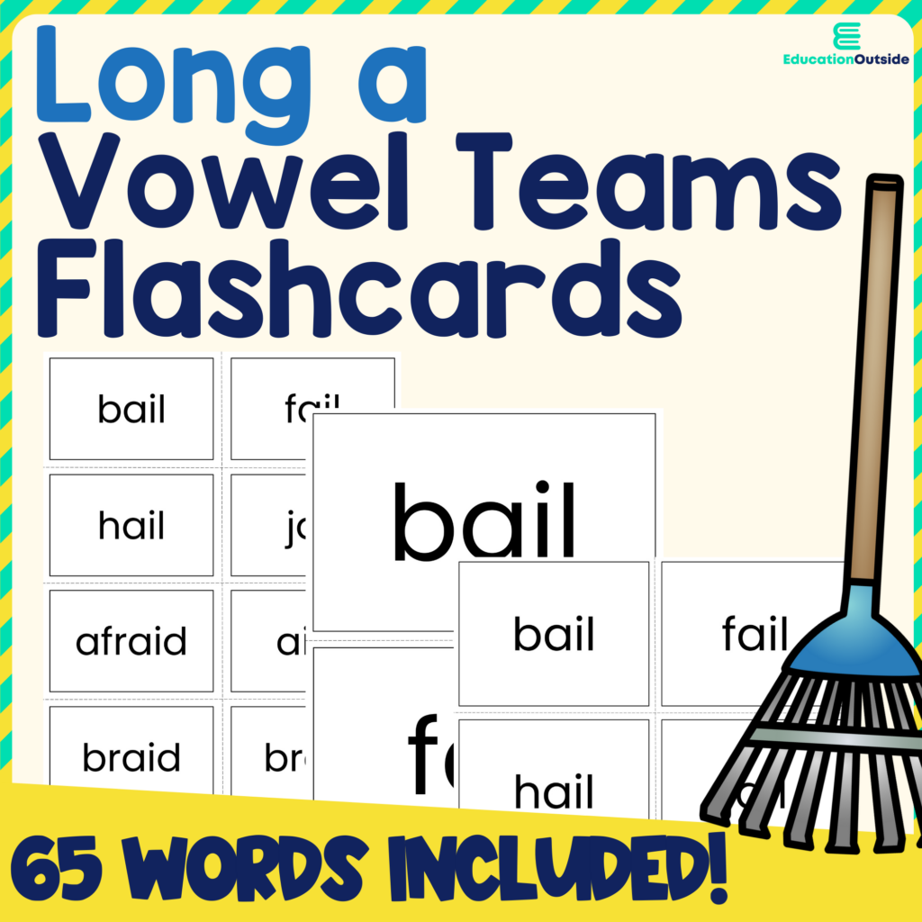 Long a Vowel Teams Flashcards - 3 Sizes Included - No Prep!