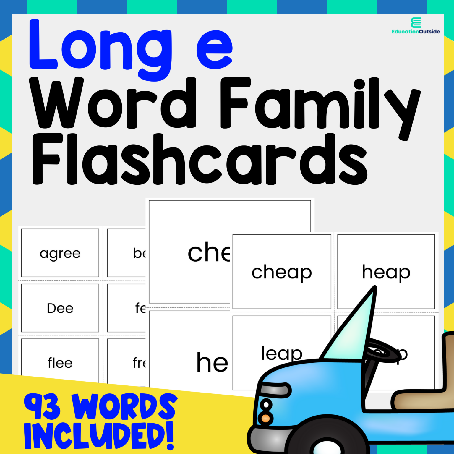 Long e Word Family Flashcards ( -eap, -ee, -eam, -eat, -eep, -eak, -ead ...