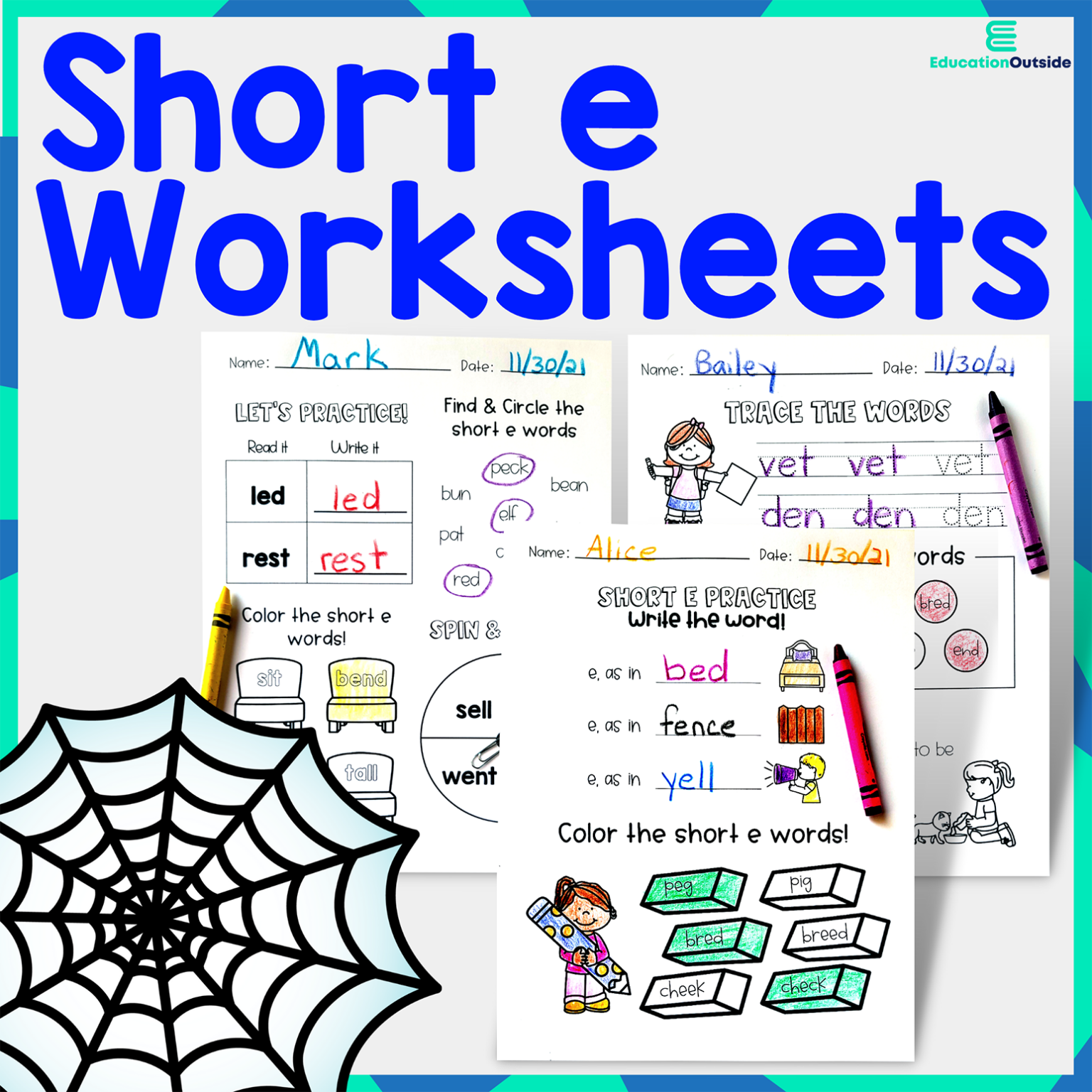 Short Vowel e Worksheets - No Prep - Print and Practice