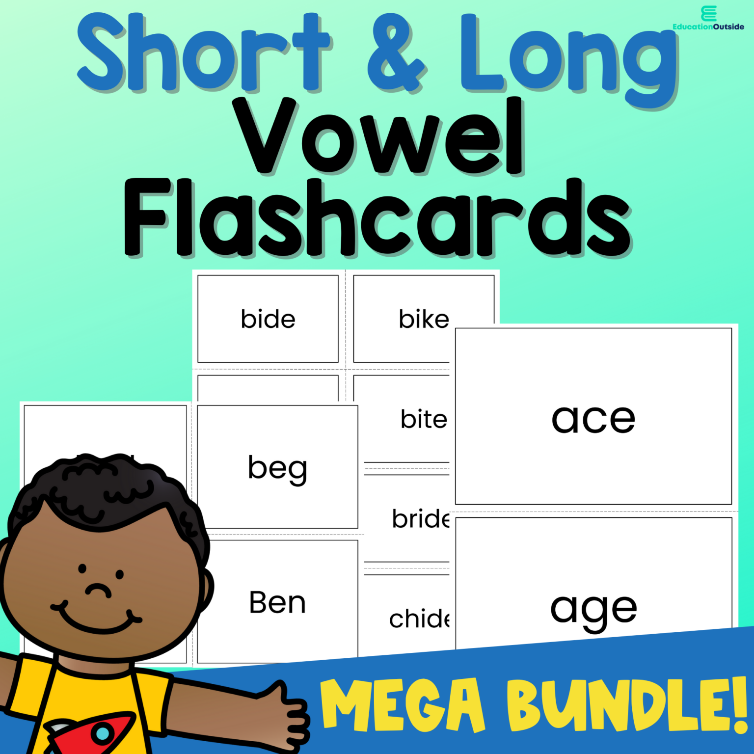 Short & Long Vowel Mega Flashcard Packet (a, e, i, o, u) - 3 Sizes ...