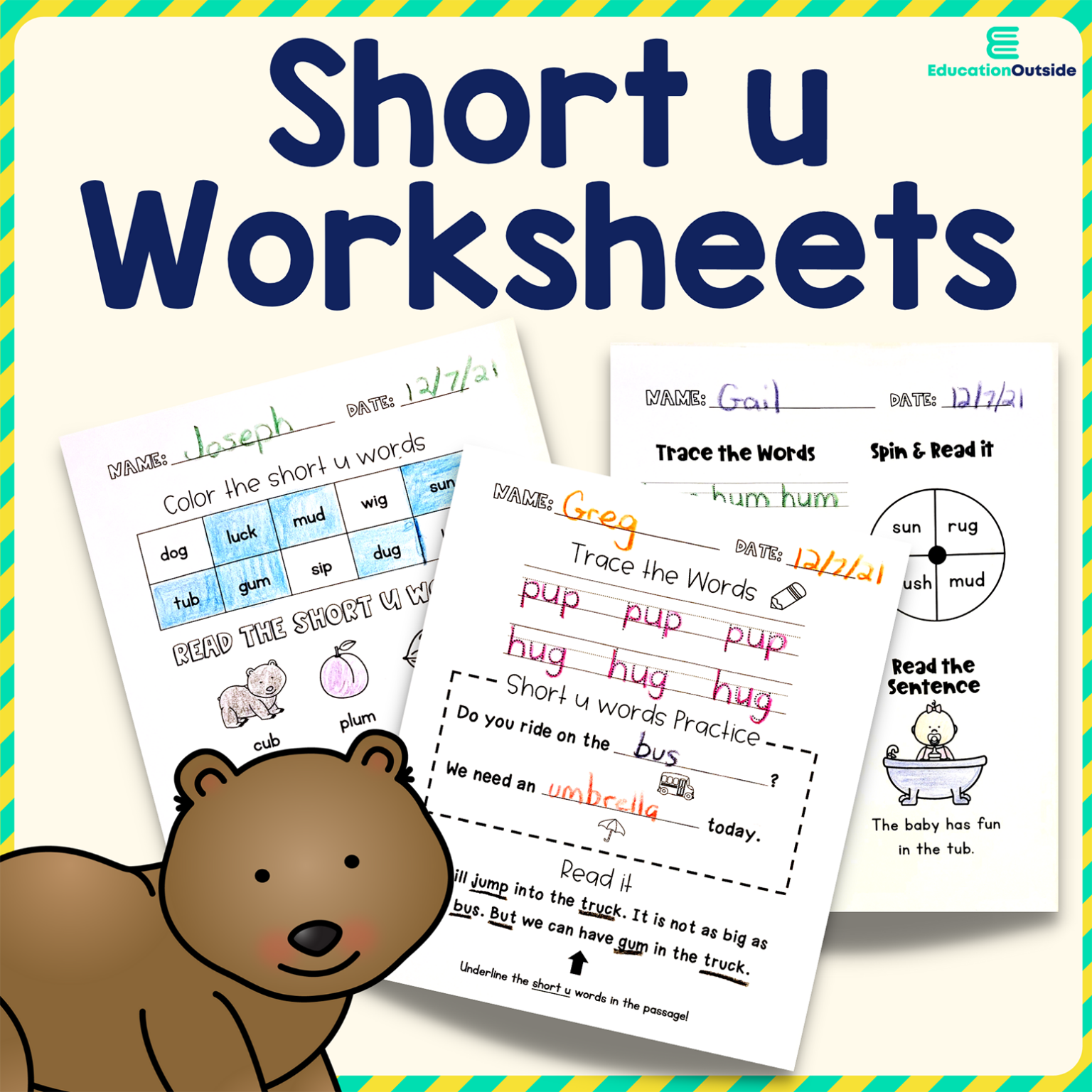 Short Vowel u Worksheets - No Prep - Print and Practice