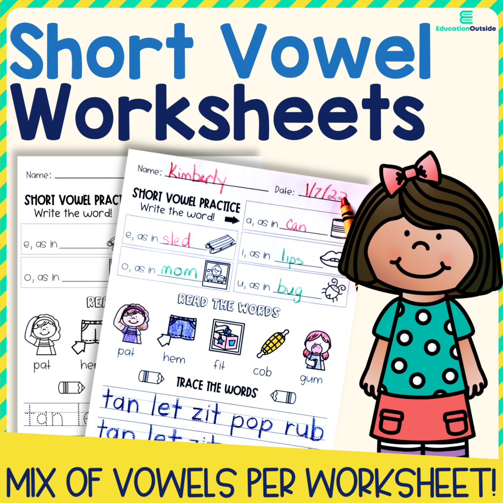 Short Vowel Worksheets (a, e, i, o, u) - Color and B&W Versions!