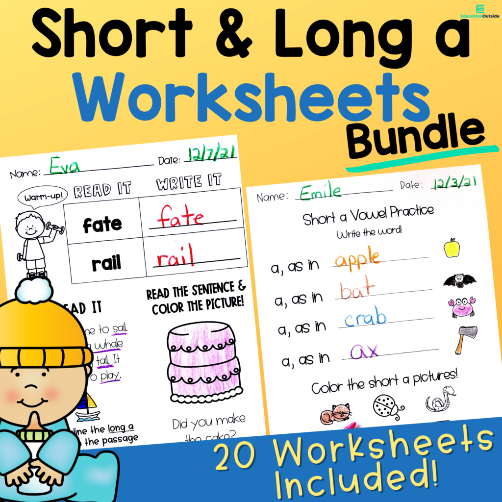 Short & Long a Worksheet Packet - Color and Black and White Versions!