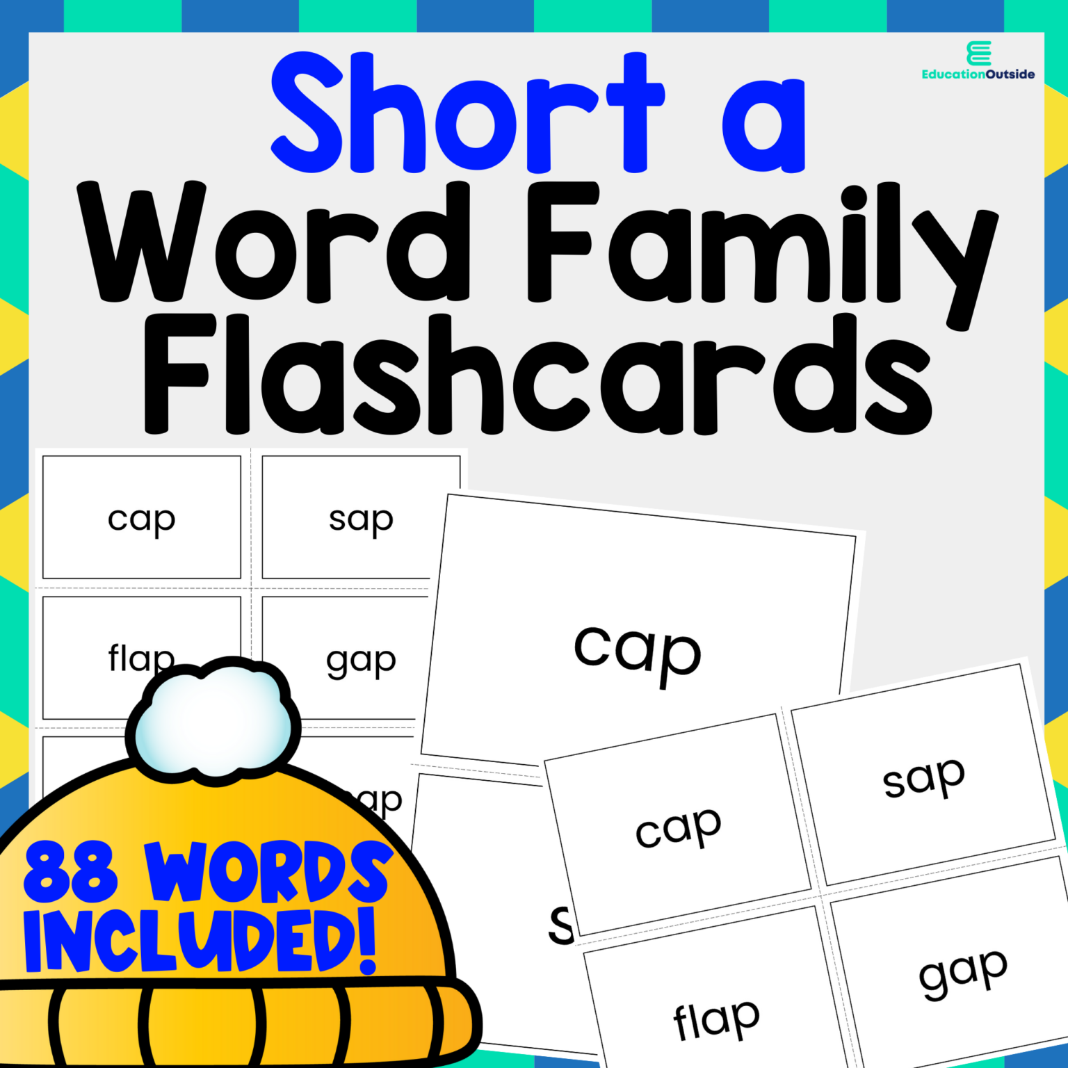 Short a Word Family Flashcards (-ap, -an-, -am, -ad, -ag) - 3 Sizes ...