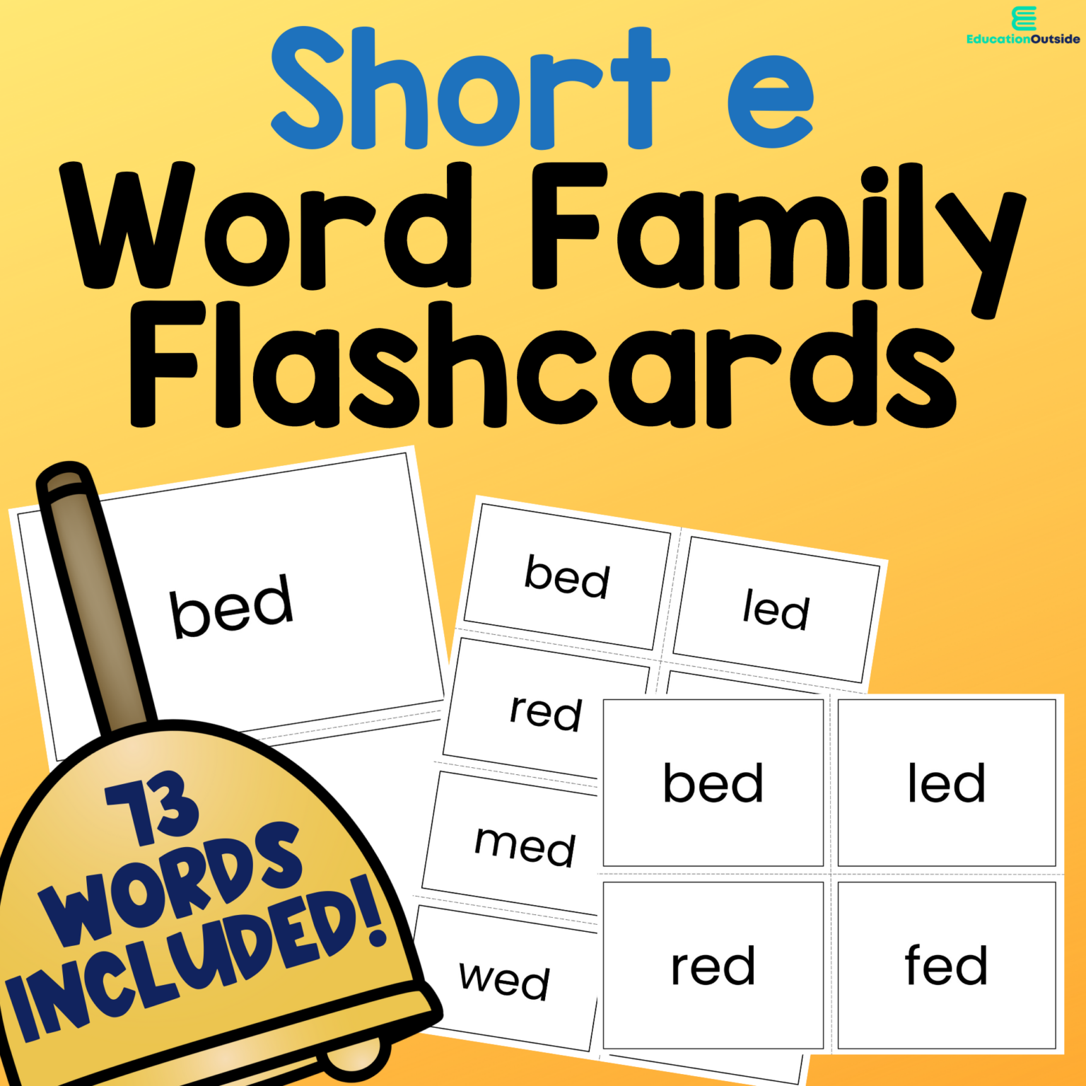 Short e Word Family Flashcards (-ed, -en, -et, -ell, -em, -eg) - 3 ...