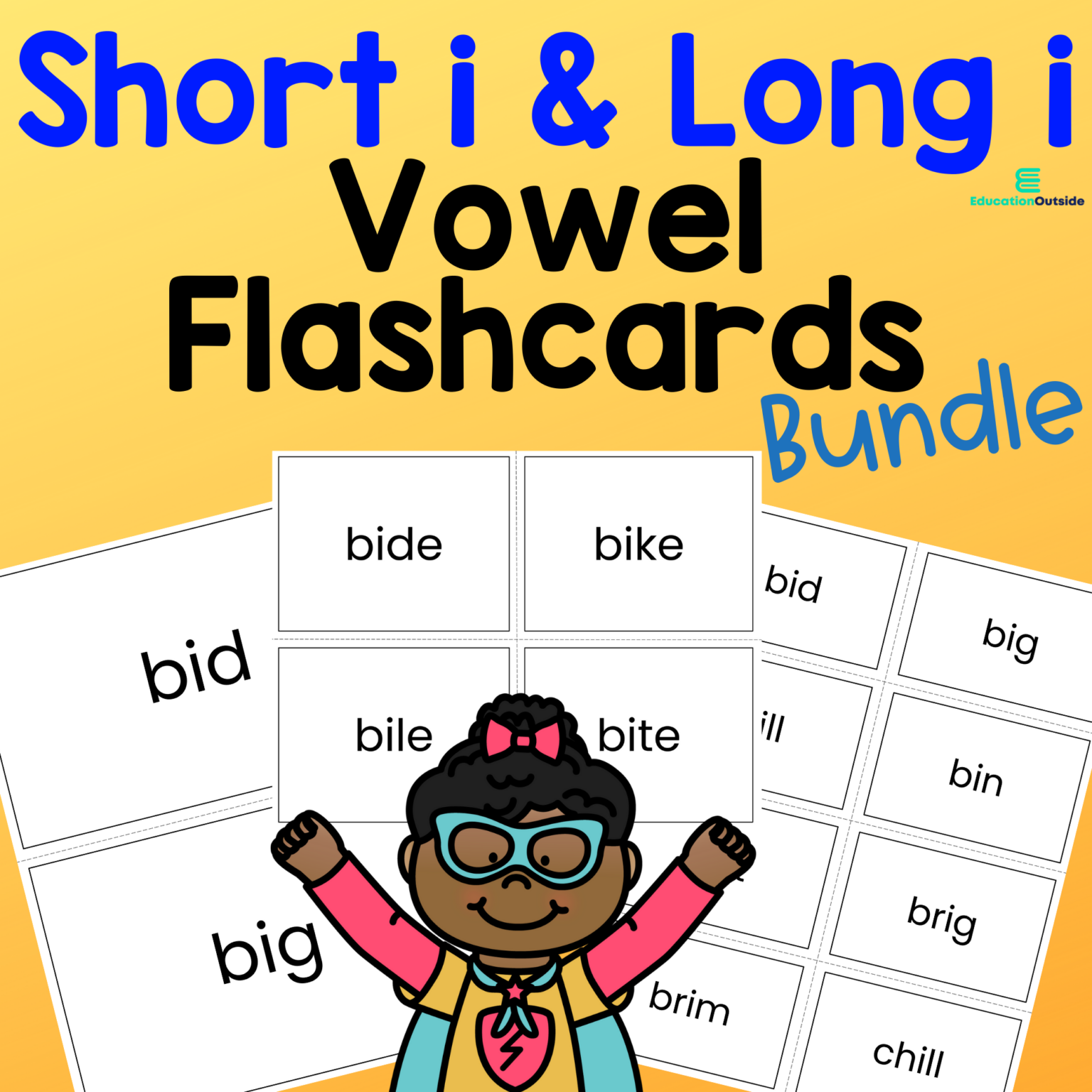 Short i & Long i Vowel Flashcard Packet - 3 Sizes Included!