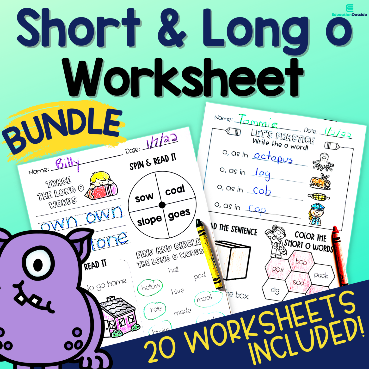 Short & Long o Worksheet Packet - 20 Worksheets Included!
