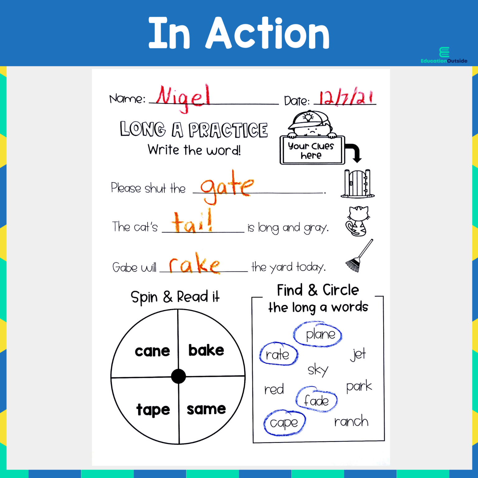 Long a Worksheets - Color and B&W Versions Included!