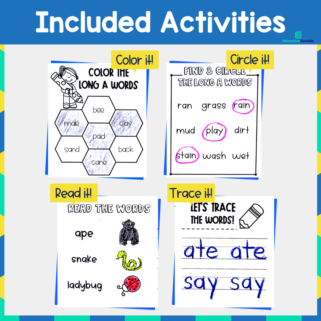 Long a Worksheets - Color and B&W Versions Included!